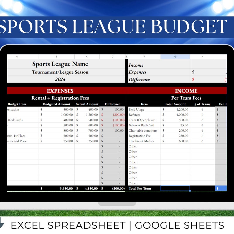 Travel Baseball Team Budget Spreadsheet - Etsy