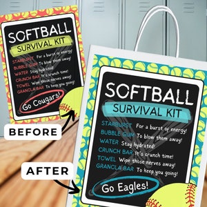Editable Softball Team Survival Kit Canva Template Printable Softball ...