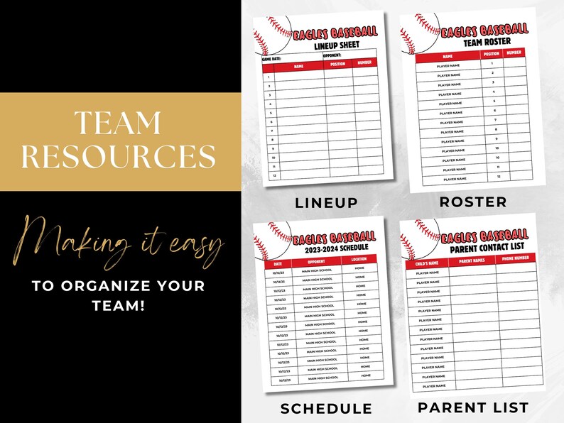 Editable Baseball Team Template Bundle Baseball Schedule Roster Lineup ...