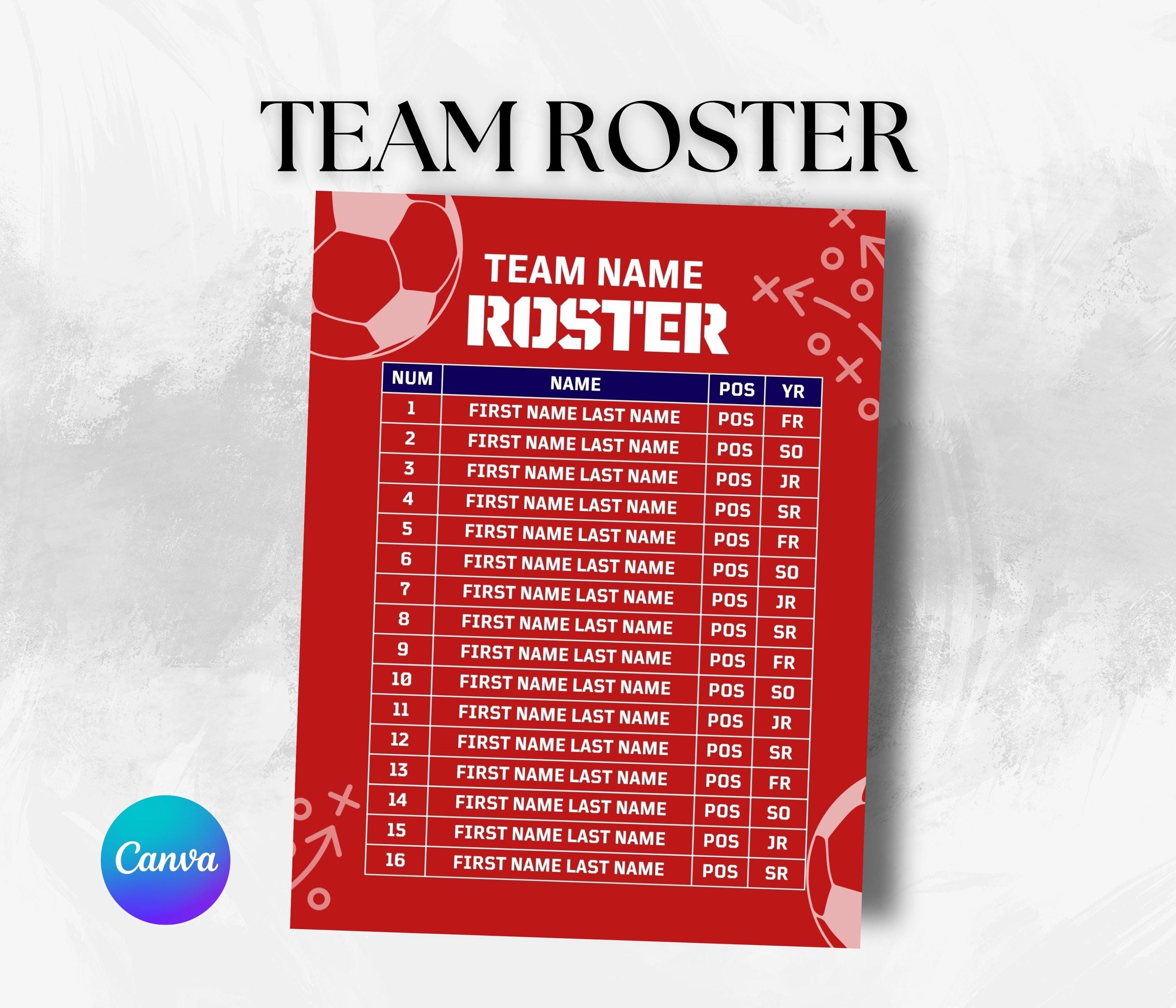 Editable Soccer Team Roster Canva Template Soccer Team Player Roster ...