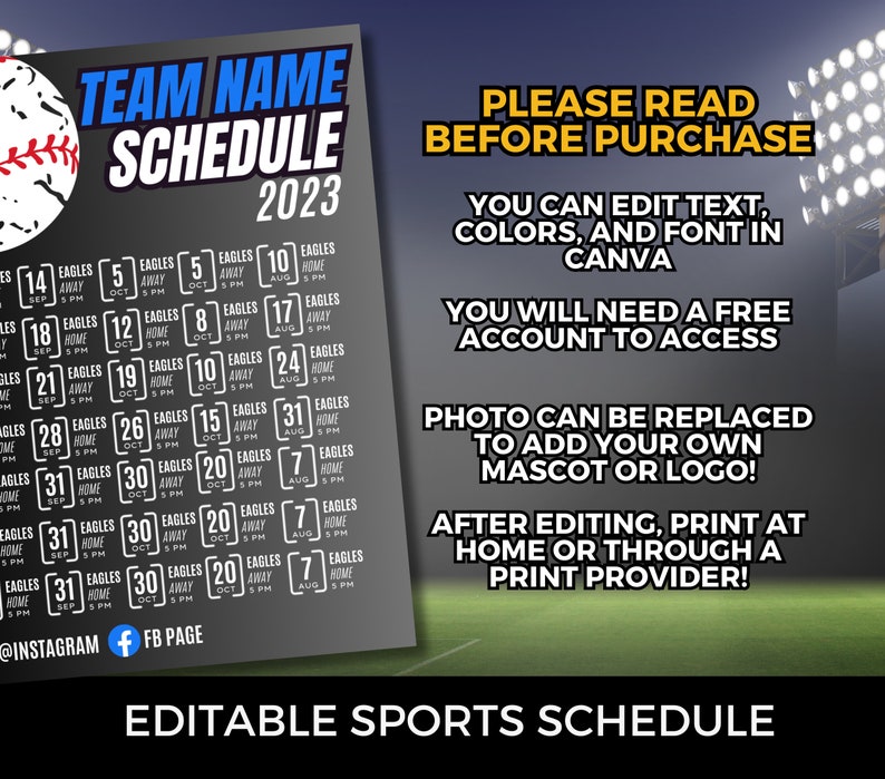 Editable Baseball Schedule Template DIY Canva Baseball Schedule ...
