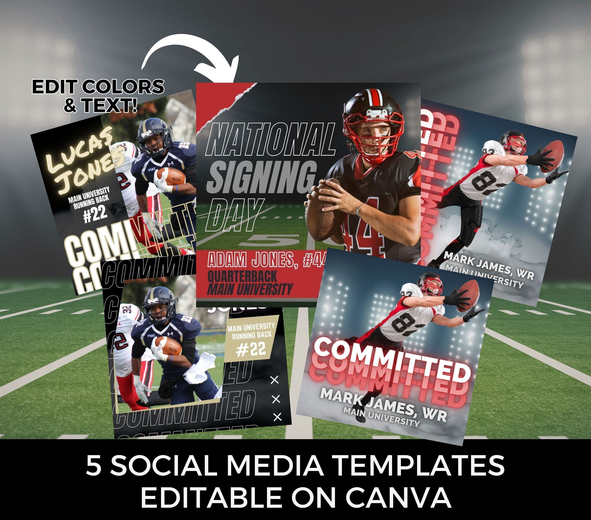 Football Committed Editable Social Media Template Canva Signing Day ...