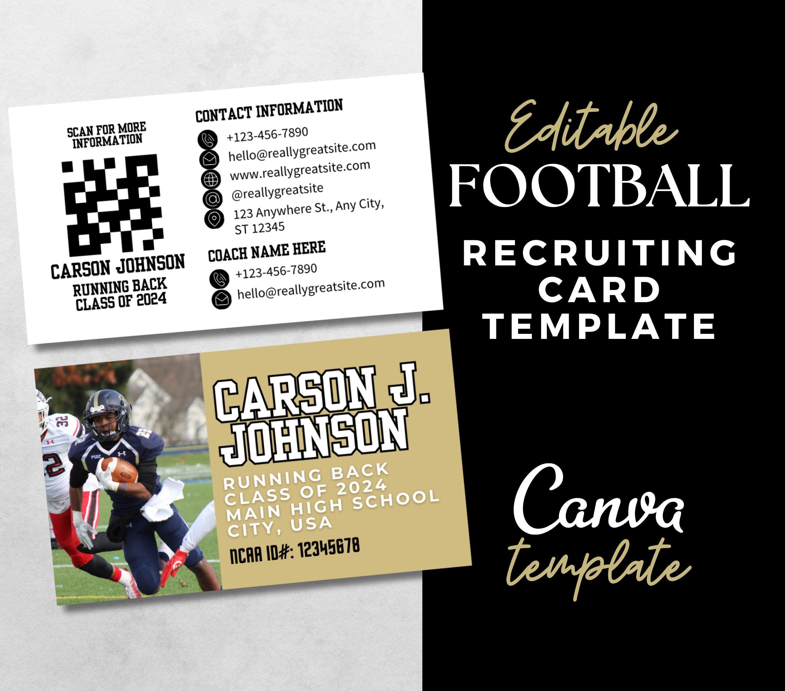 Football Athlete Business Card Canva Template College Recruiting ...