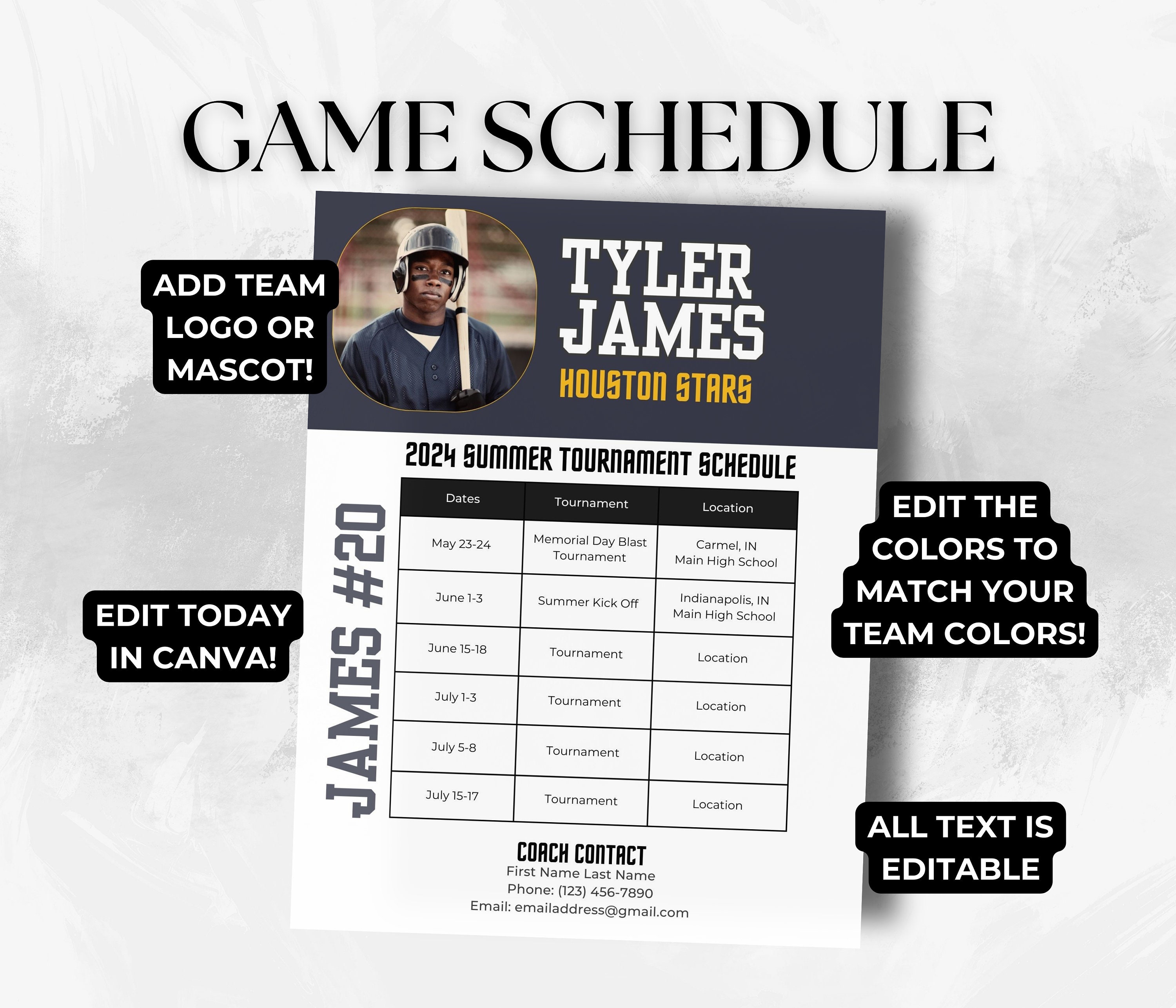 Baseball Athlete Profile Sheet Photo College Recruiting Editable Canva ...