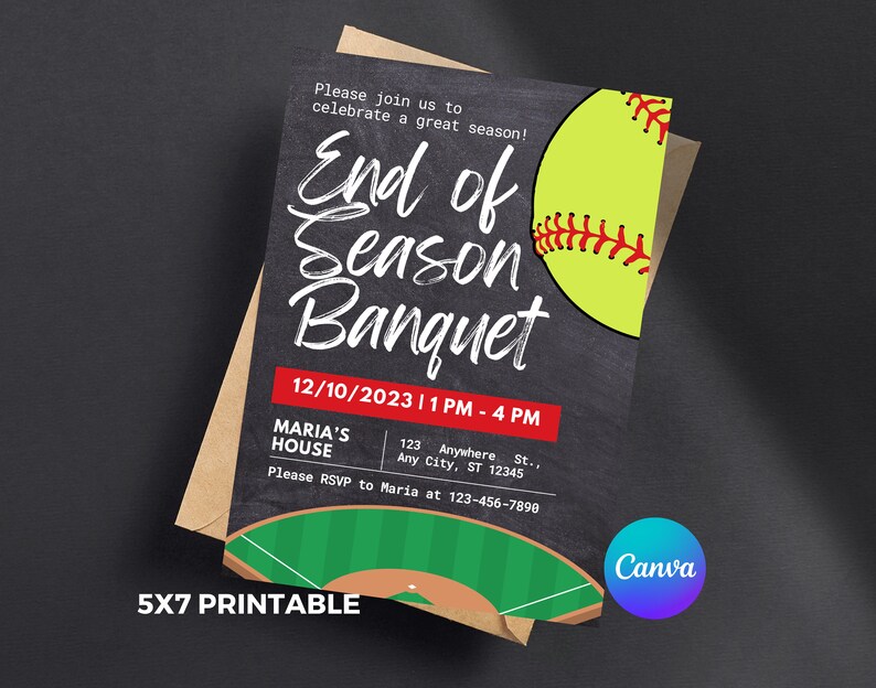 Printable Softball Team End of Season Sports Banquet Invitation Canva ...