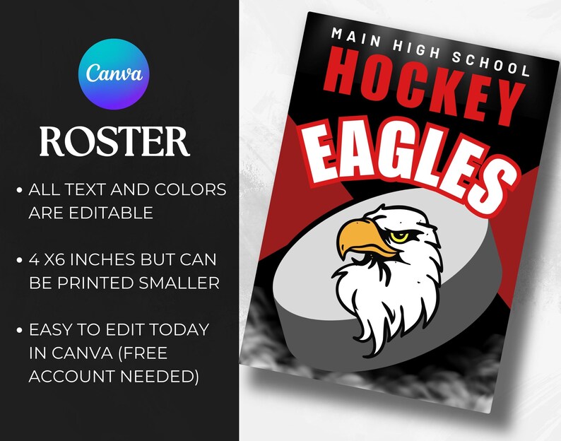 Editable Hockey Team Roster Card Canva Template Ice Hockey Team Player ...