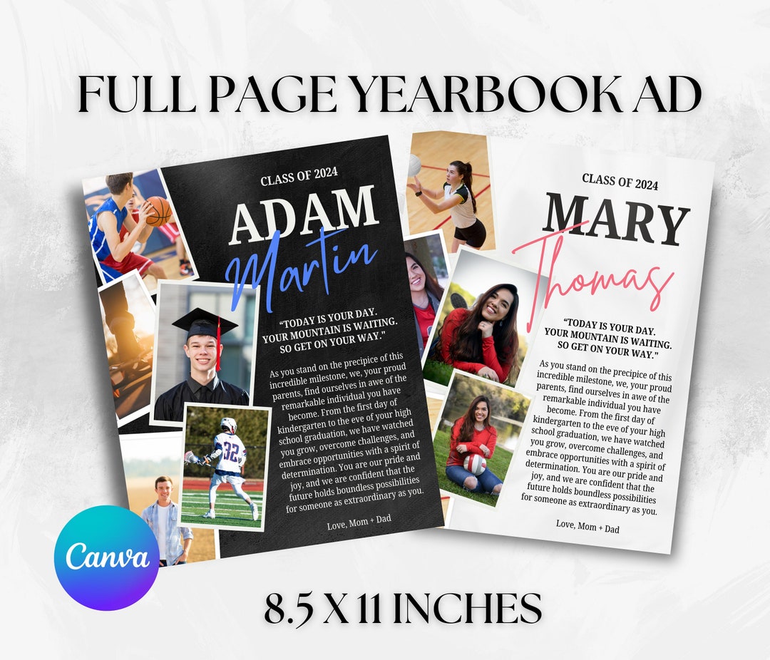Senior Yearbook Full Page Ad Canva Template High School Graduate ...