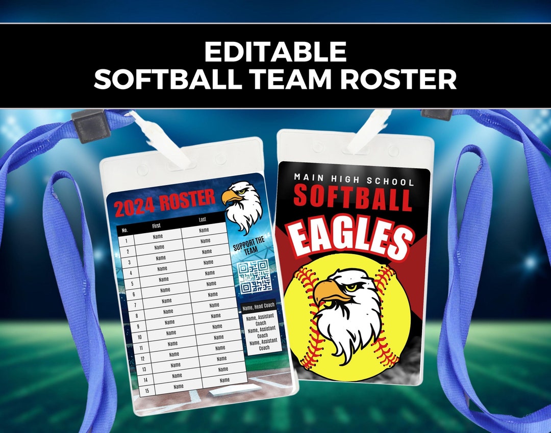 Editable Softball Team Roster Card Canva Template Softball Team Player ...