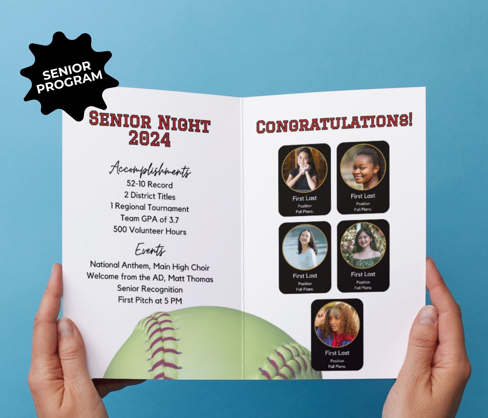 Softball Senior Night Program Canva Template Senior Game Girls Softball ...