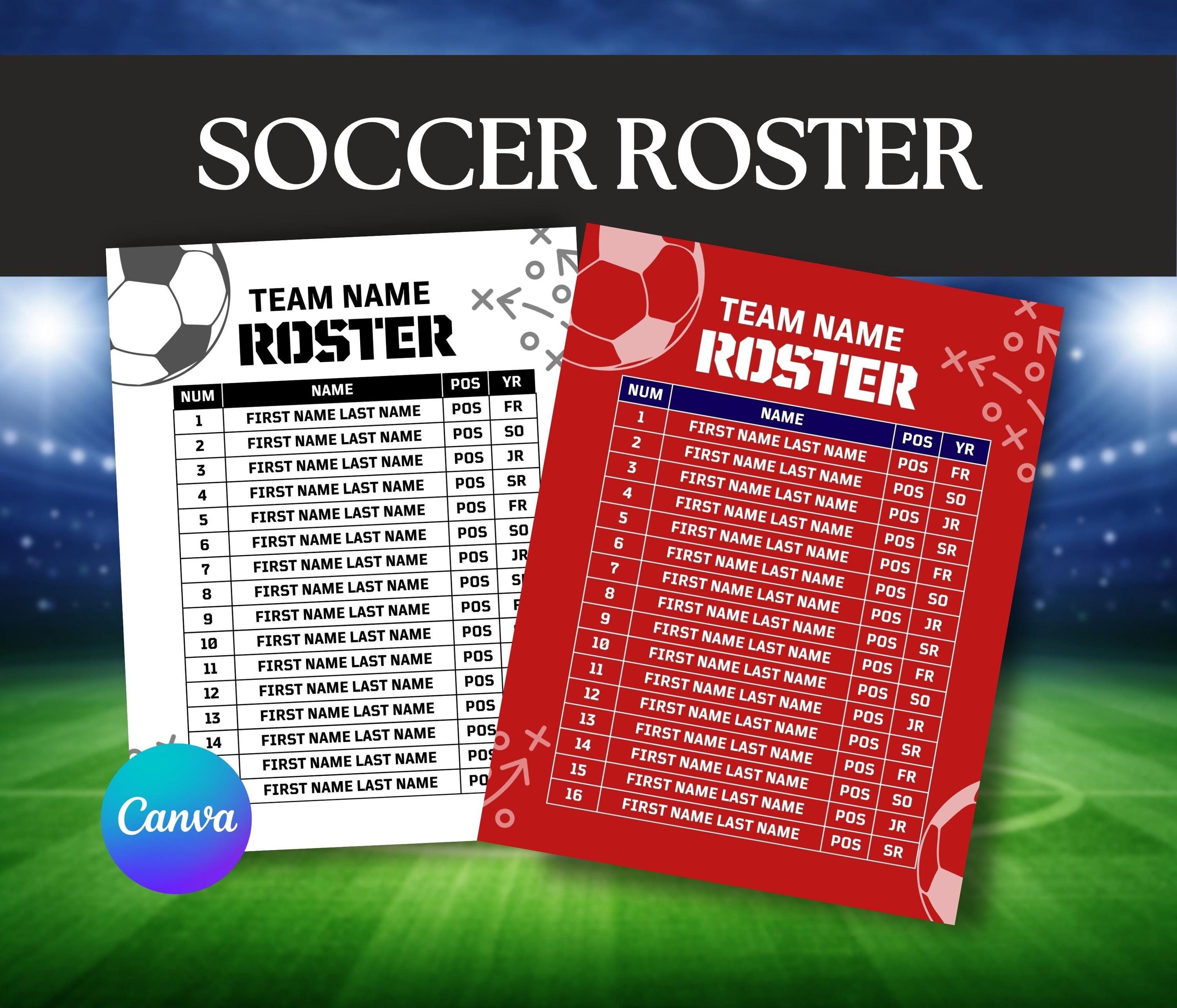 Editable Soccer Team Roster Canva Template Soccer Team Player Roster ...