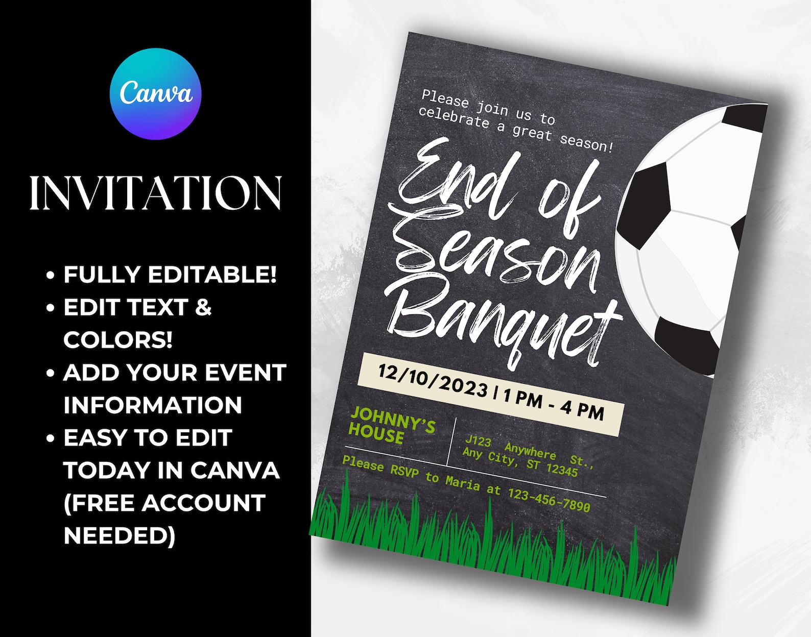 Printable Soccer Team End of Season Sports Banquet Invitation Canva ...