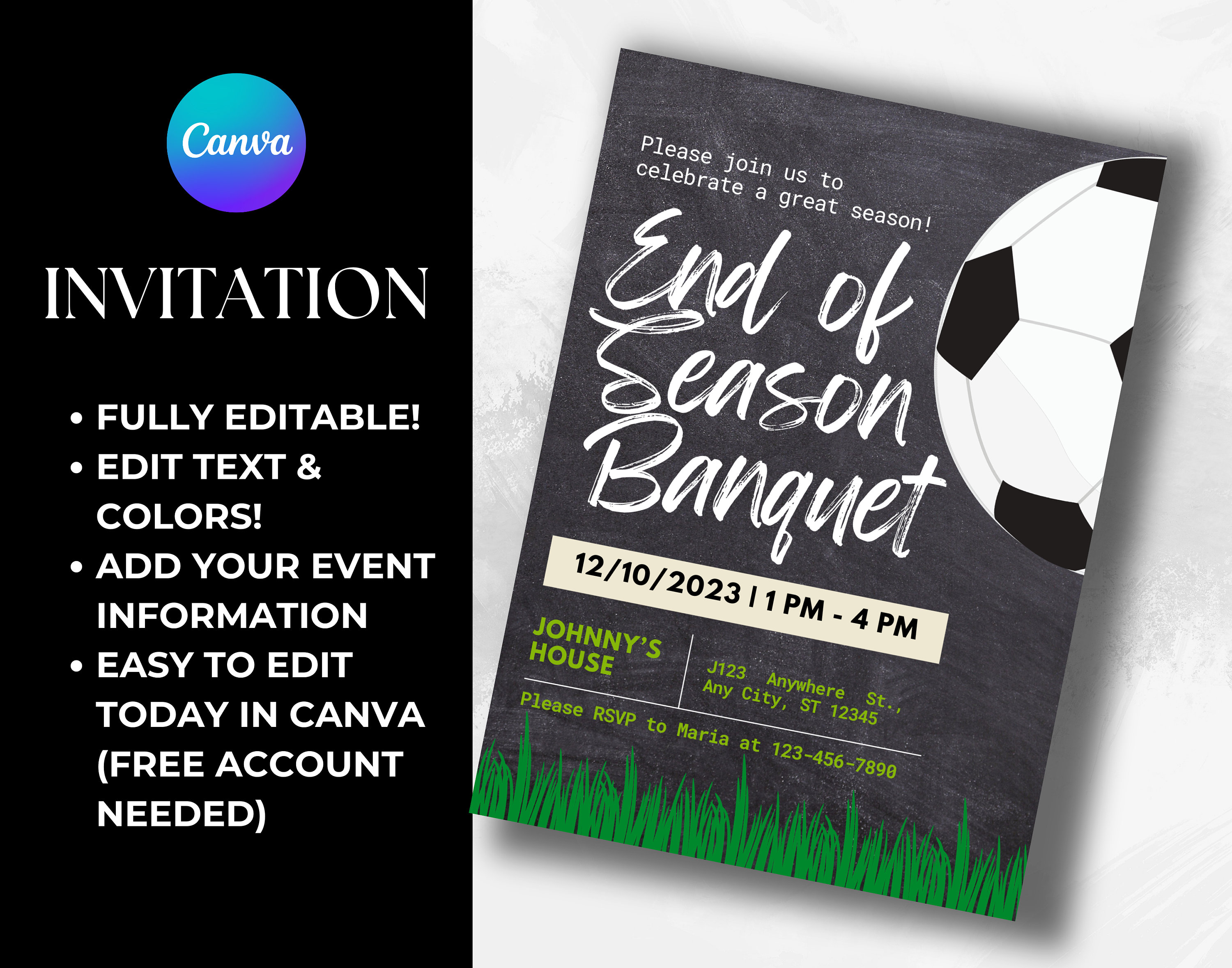 Printable Soccer Team End of Season Sports Banquet Invitation Canva ...