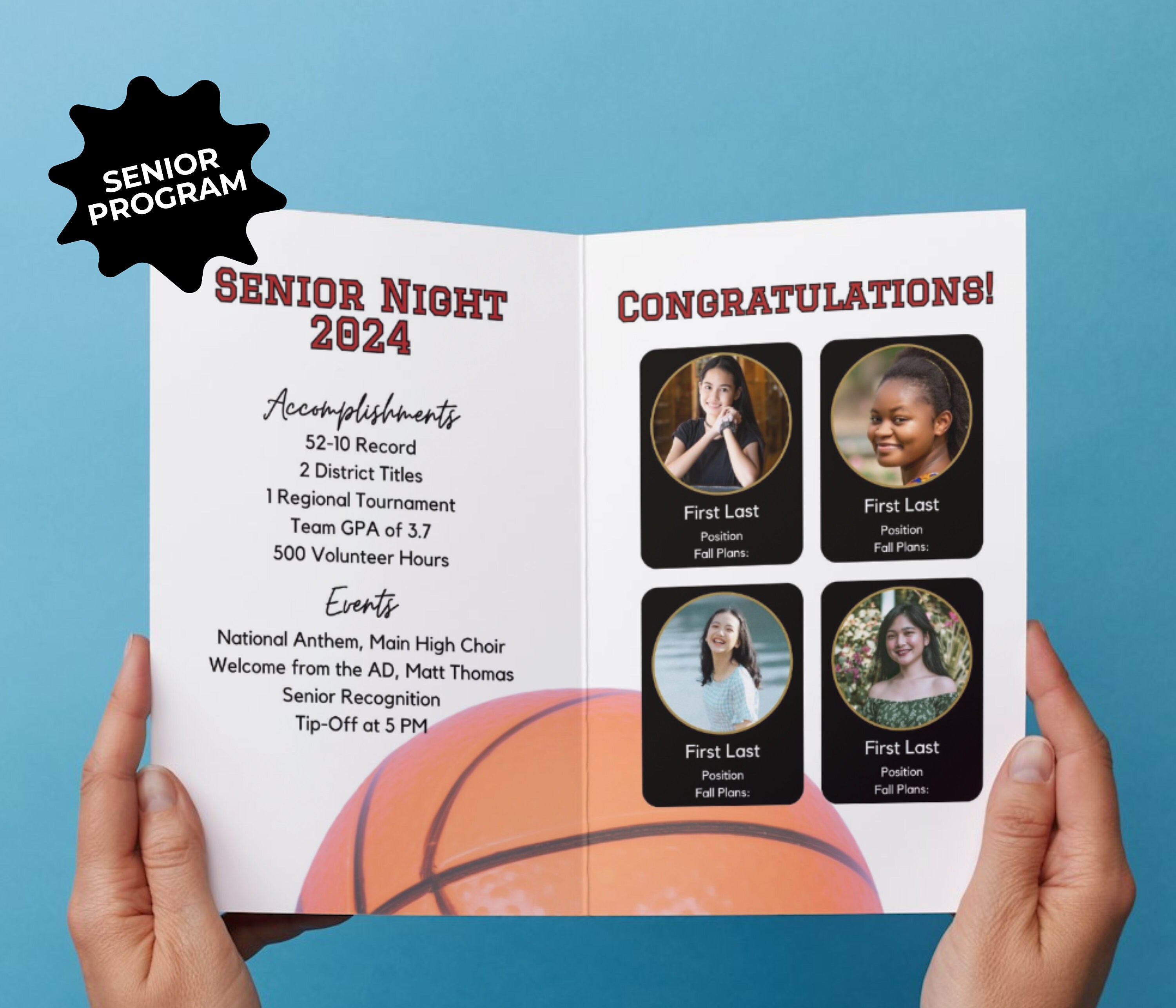 Basketball Senior Night Bundle Invitation Program Canva Template Senior ...