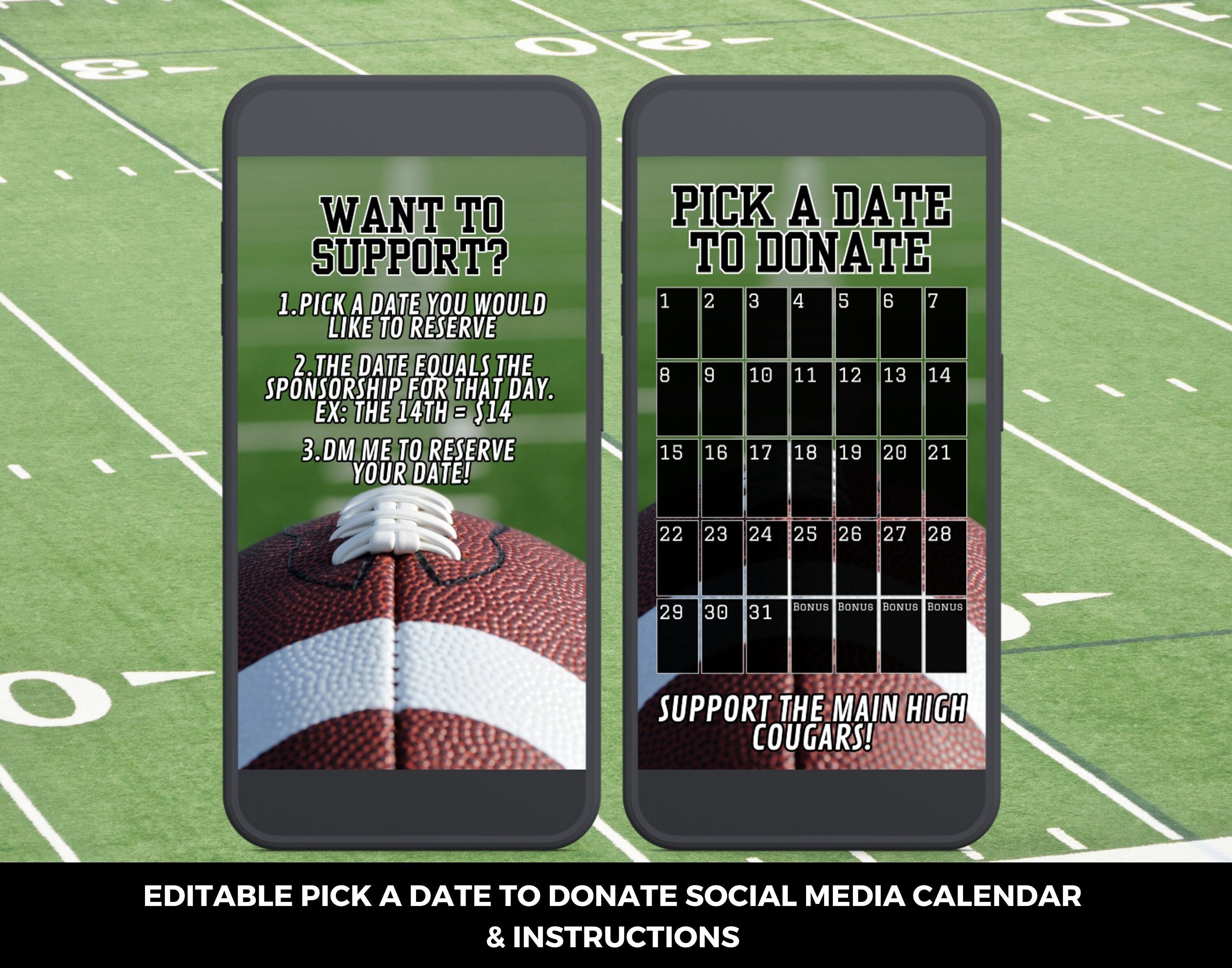 Editable Pick a Date Donation Football Social Media Calendar - Etsy