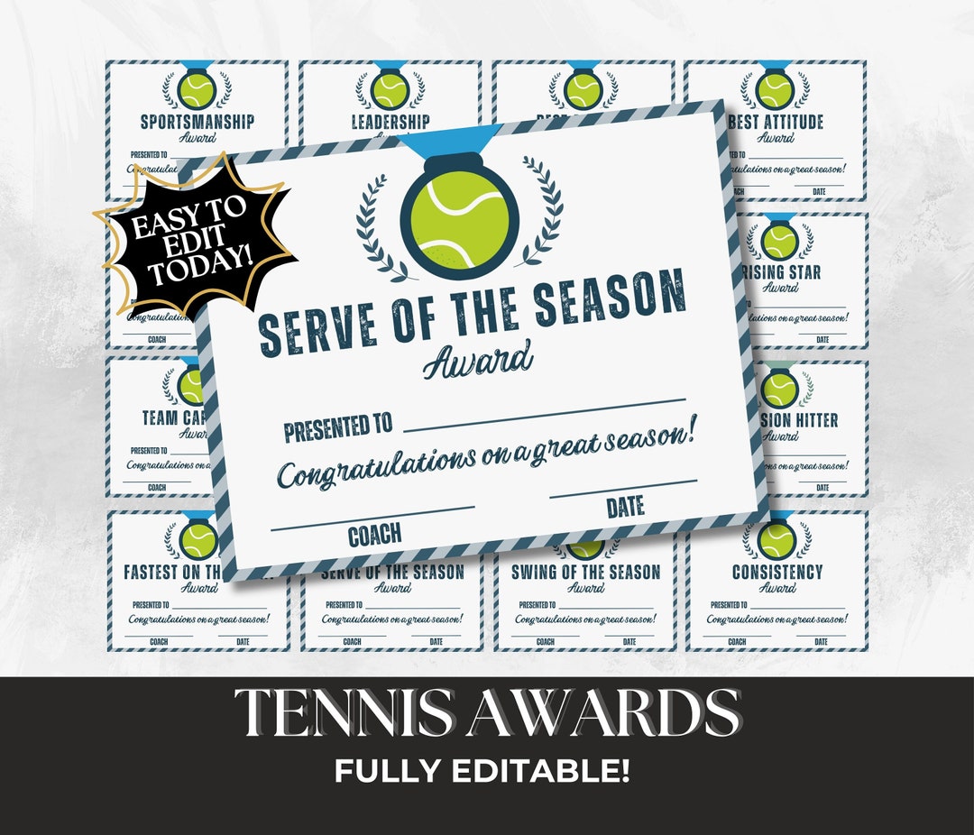 Editable Tennis Award Certificates End of Season Printable Tennis Team ...