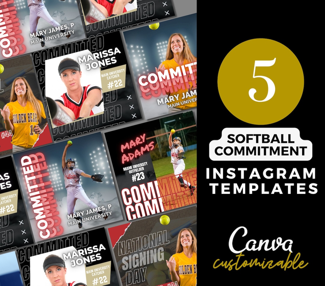 Softball Committed Editable Social Media Template Canva Signing Day ...