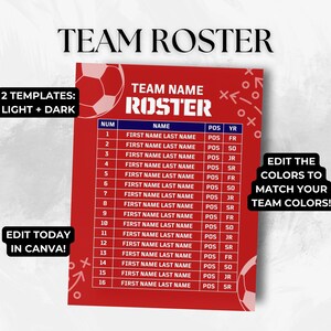 Editable Soccer Team Roster Canva Template Soccer Team Player Roster ...
