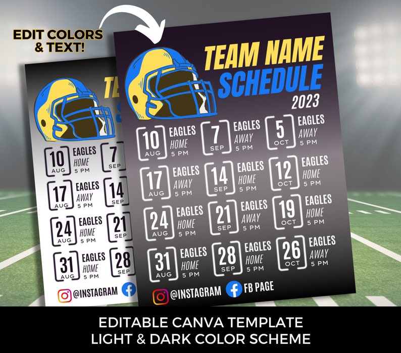 Editable Football Schedule Template DIY Canva Football Schedule ...