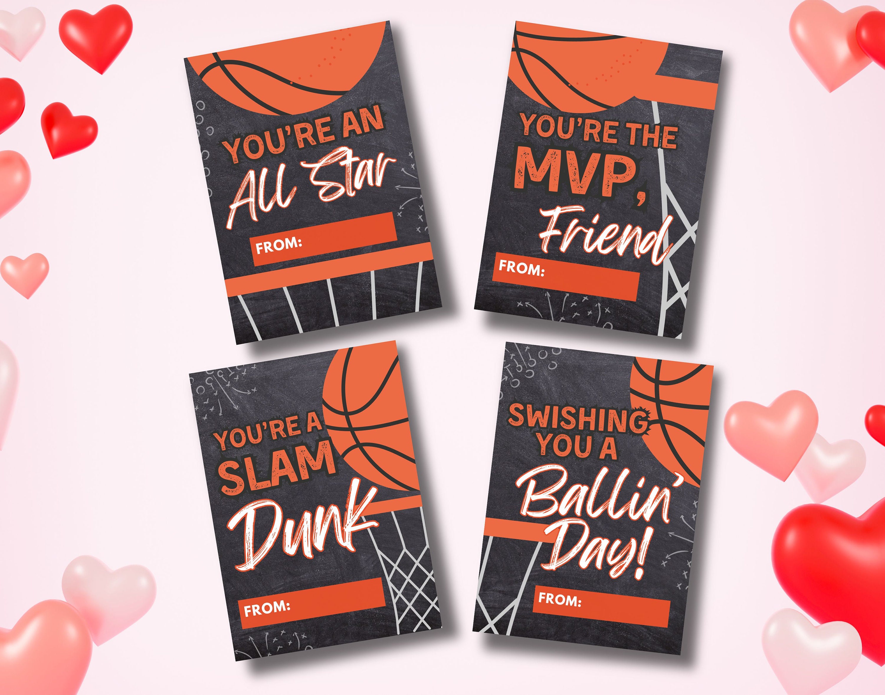 Printable Basketball Valentine's Day Cards for Kids Sports Theme ...