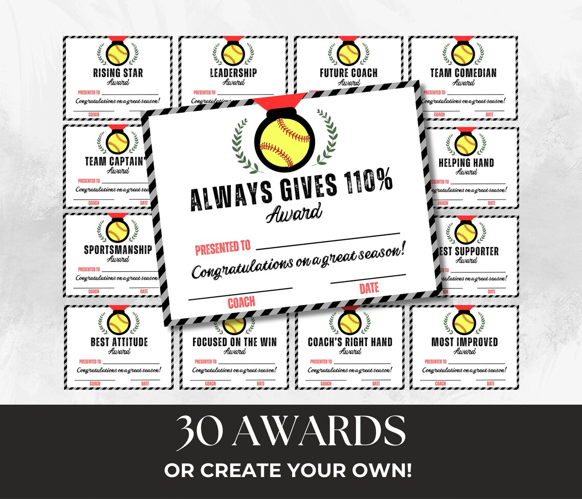 Editable Softball Team Award Certificates End of Season Printable ...