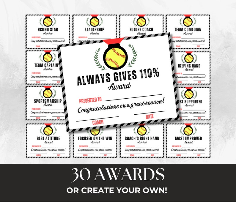 Editable Softball Team Award Certificates End of Season Printable ...