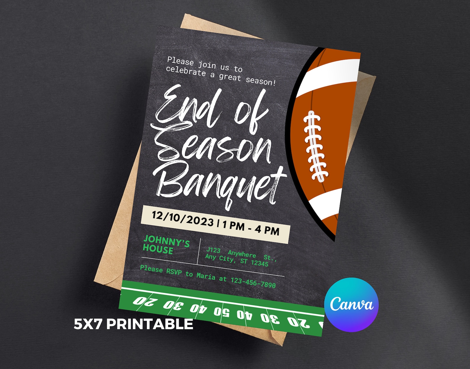 Printable Football Team End of Season Sports Banquet Invitation Canva ...