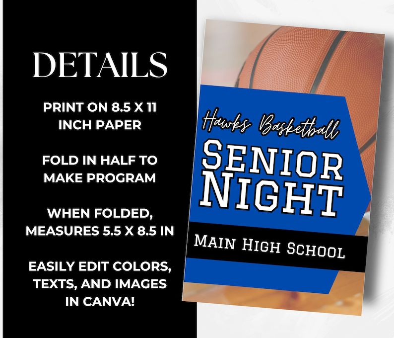 Basketball Senior Night Program Canva Template Senior Game Girls High ...