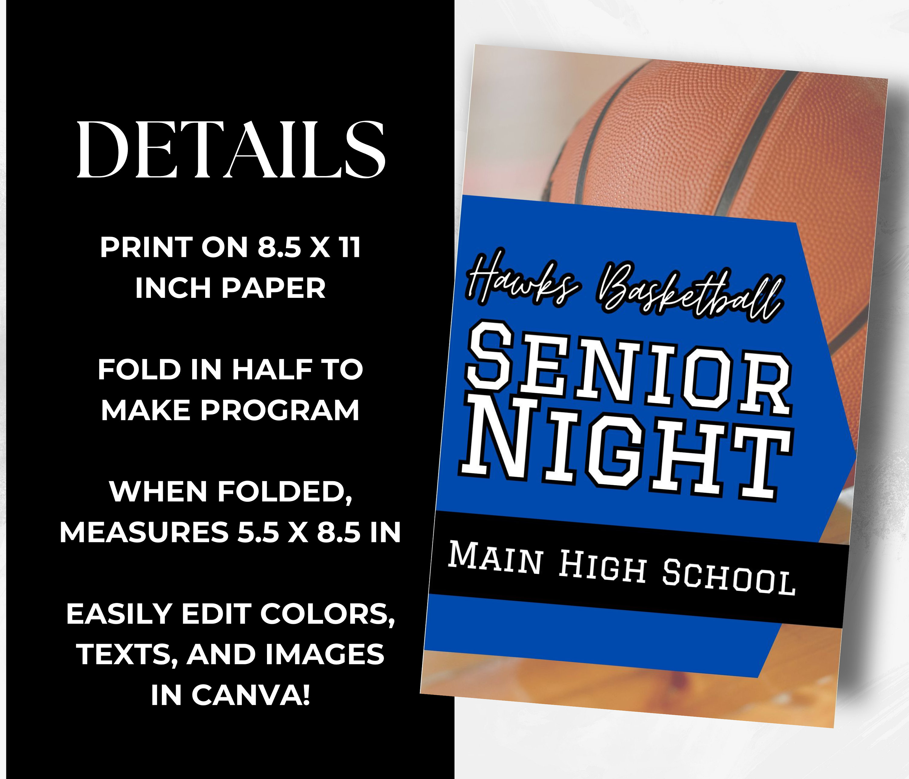 Basketball Senior Night Program Canva Template Senior Game Girls High ...