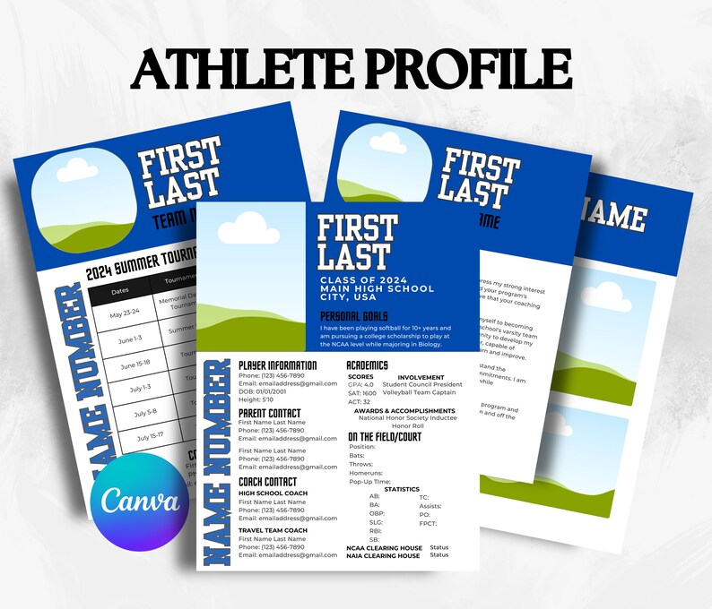 Athlete Template Profile Sheet Photo College Recruiting Editable Canva ...