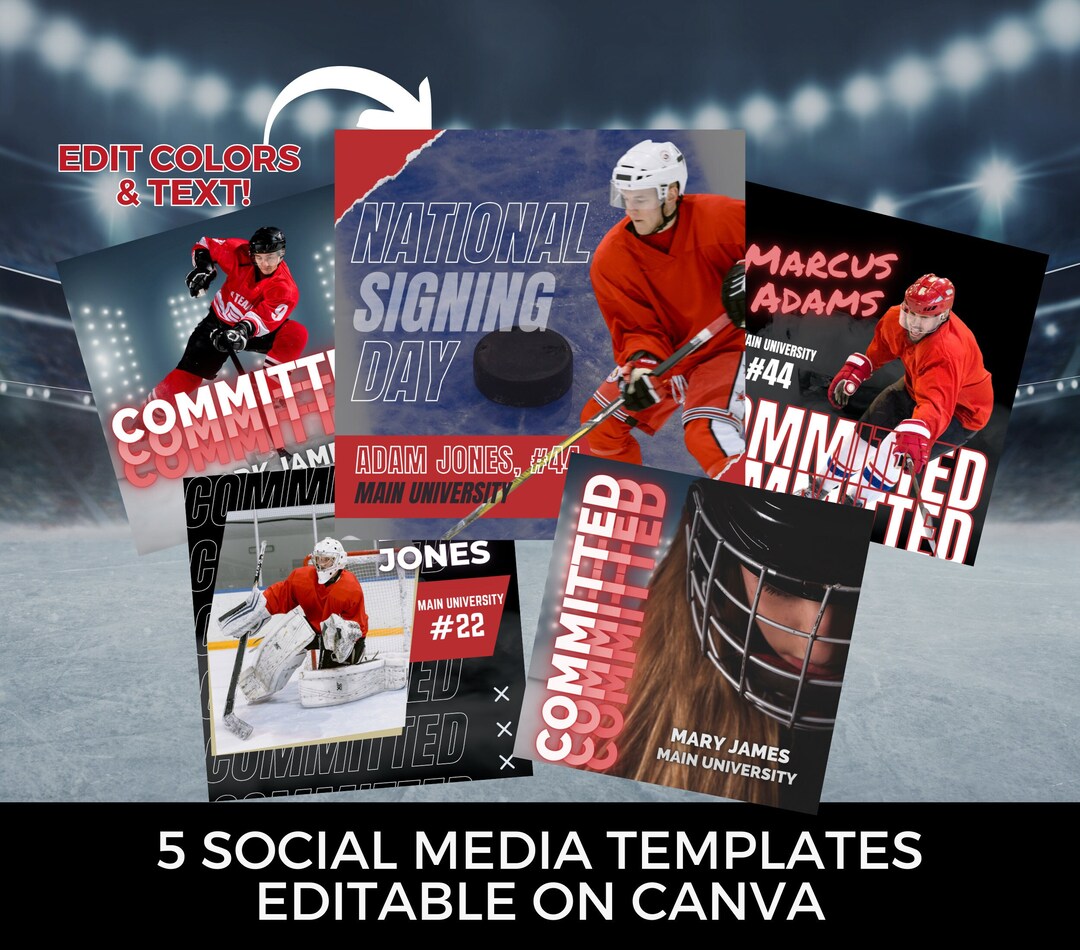 Hockey Committed Editable Social Media Template Canva Signing Day ...
