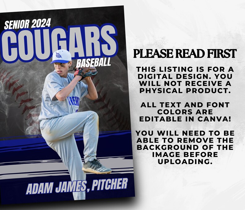 Senior Baseball Banner Canva Template Senior Night Baseball Team ...