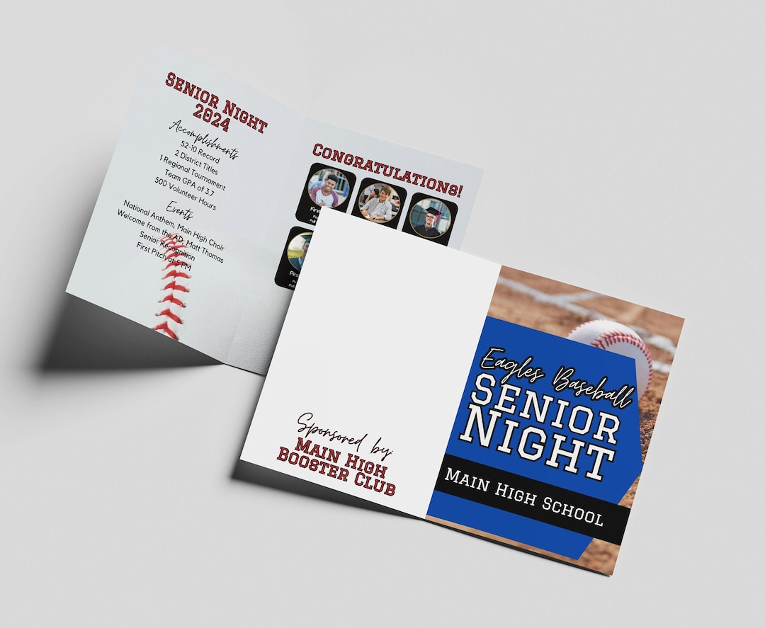 Baseball Senior Night Program Canva Template Senior Game Boys High ...