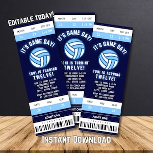 Volleyball Ticket Invitation Template Volleyball Birthday Party Instant ...