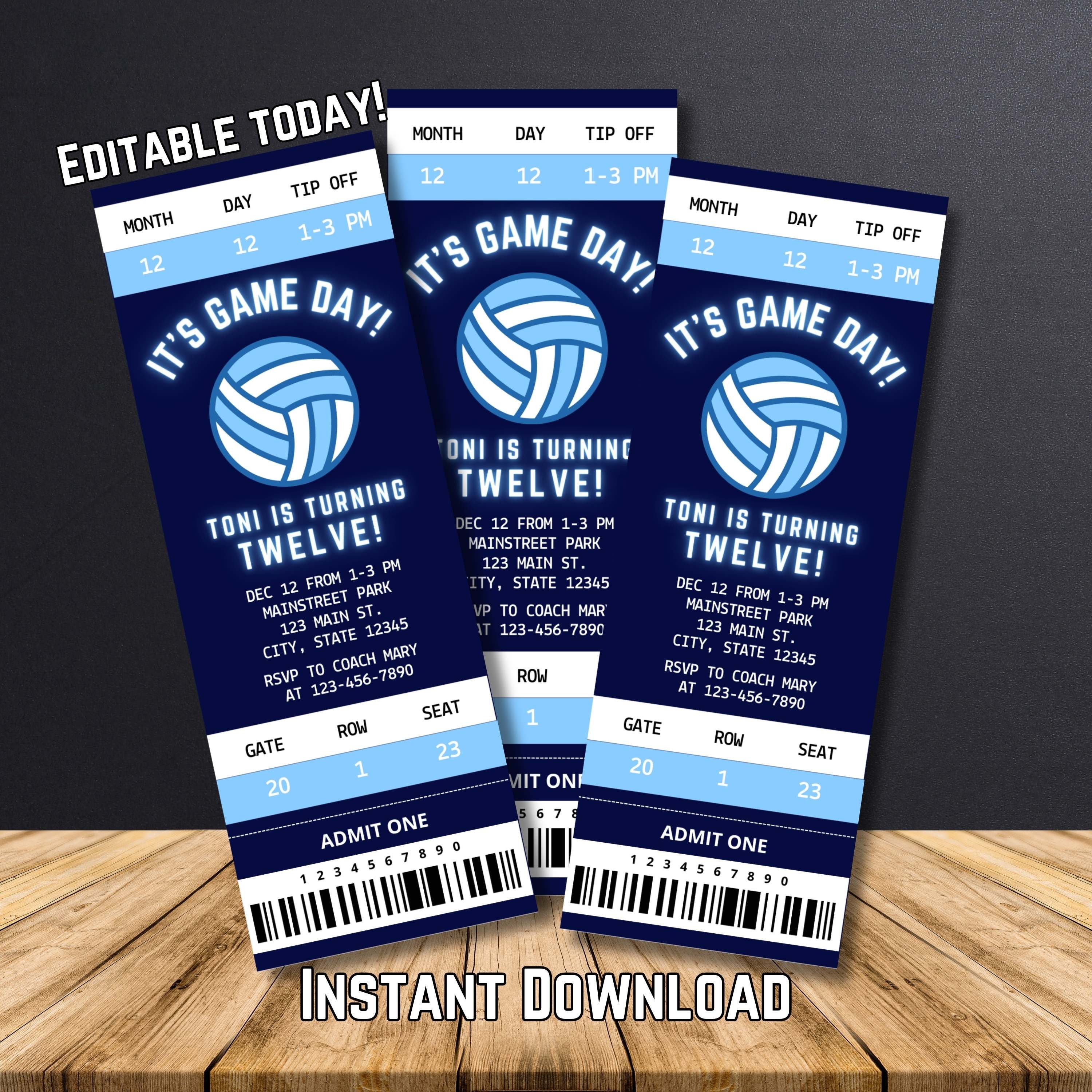 Volleyball Ticket Invitation Template Volleyball Birthday - Etsy