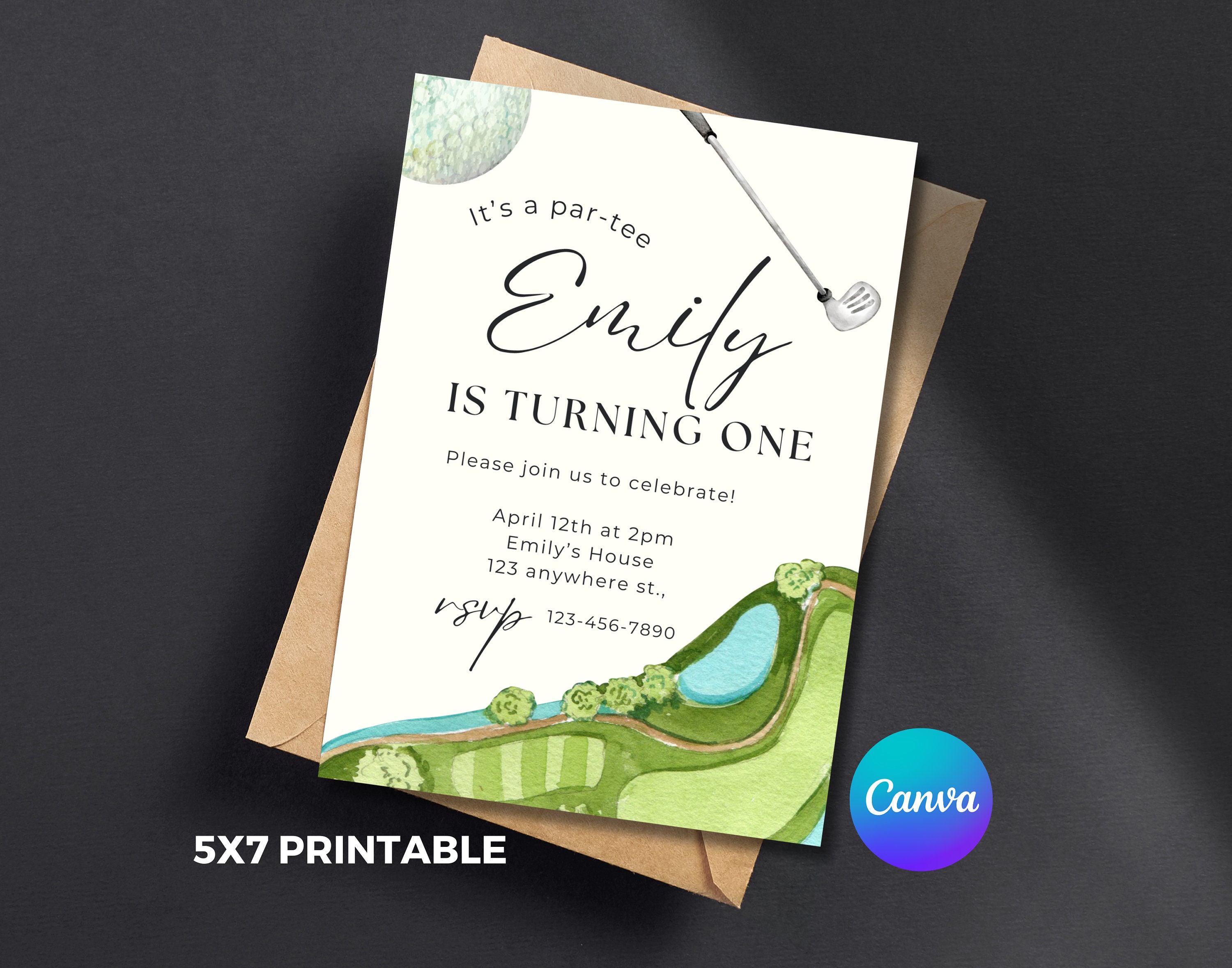 Golf Birthday Party Invitation Printable Canva Template Golfing ...