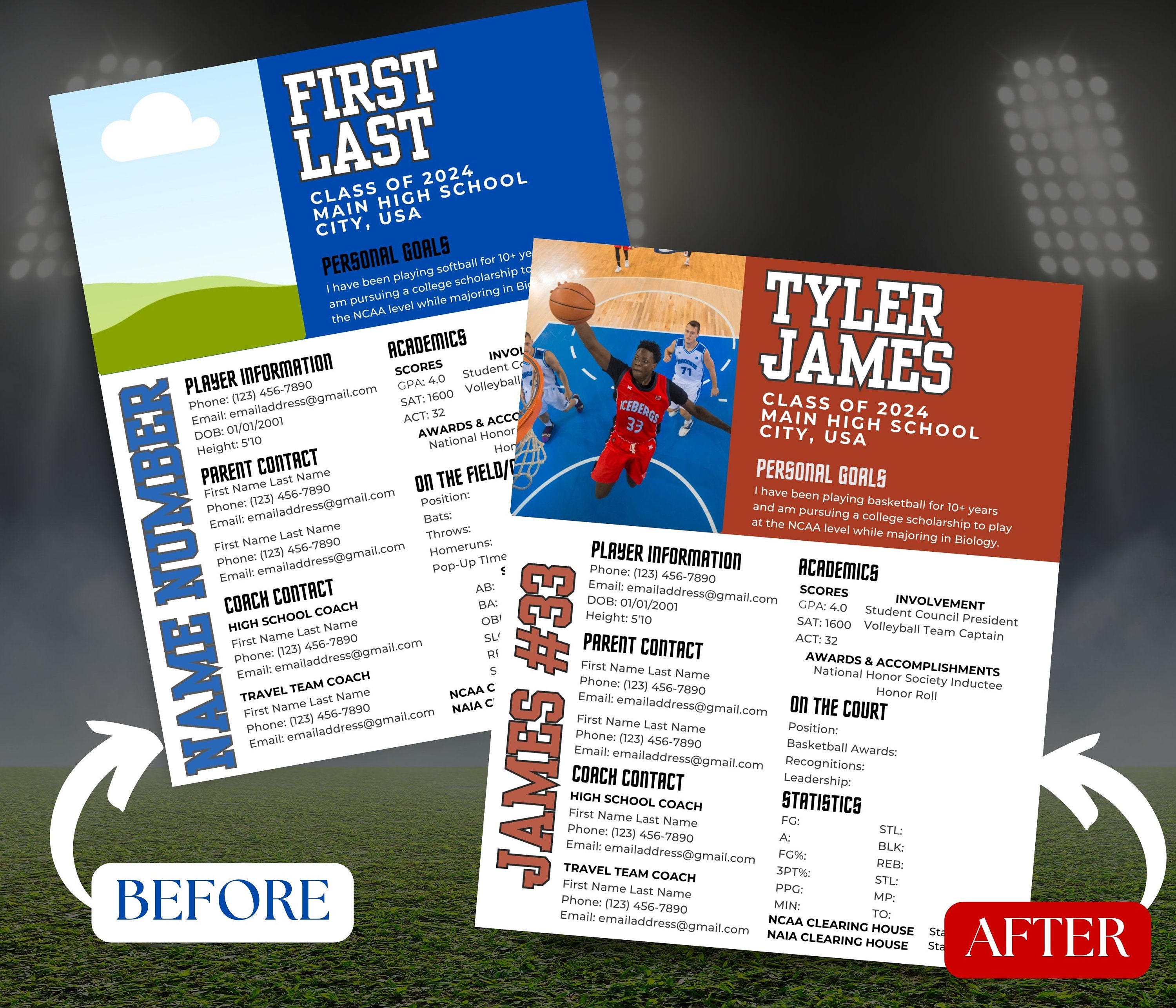 Basketball Athlete Profile Sheet Photo College Recruiting Editable ...