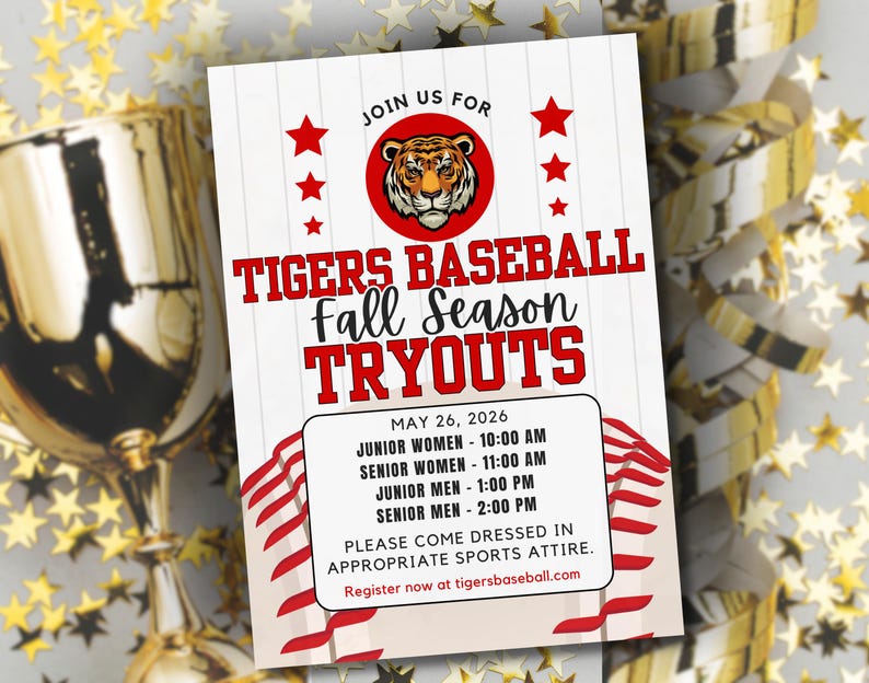 Baseball Team Tryout Invitation Canva Template Editable Sport Tryout ...