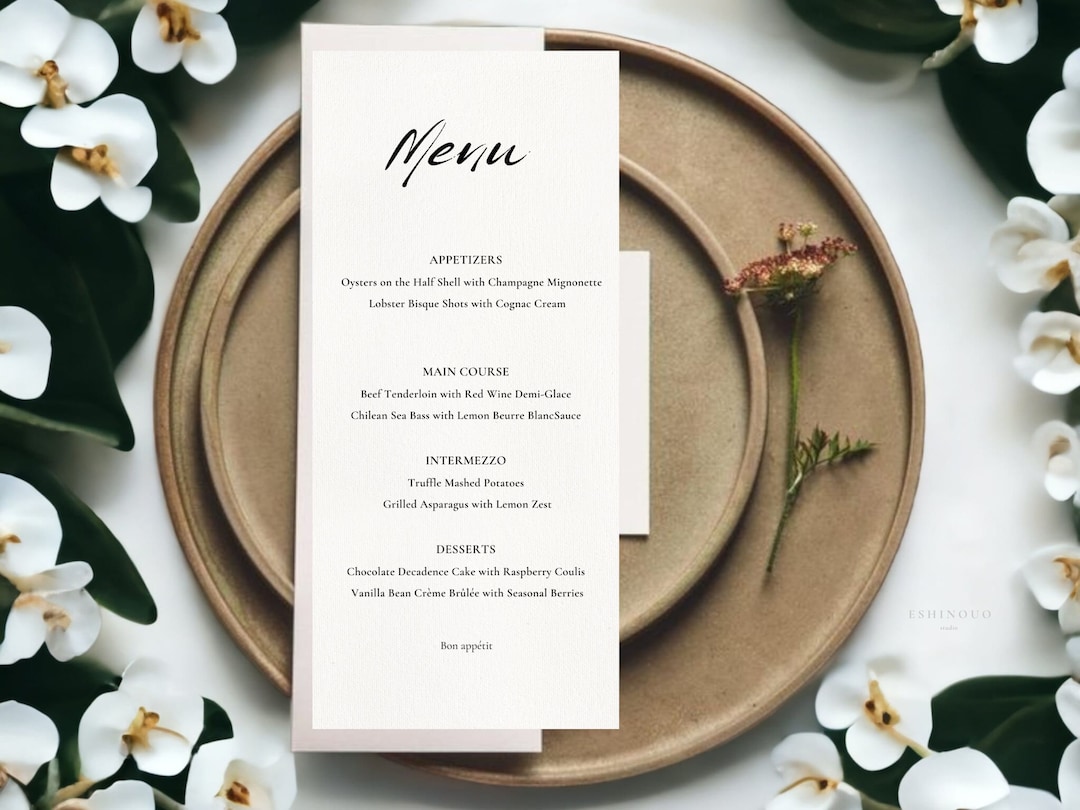 Elegant Menu, Menu for Events, Simple Chic, Wedding Food Menu - Etsy