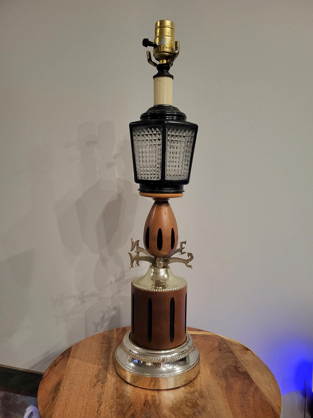 Vintage Wood Brass Weathervane Table Lamp Mid Century Lighting 60s 70s ...
