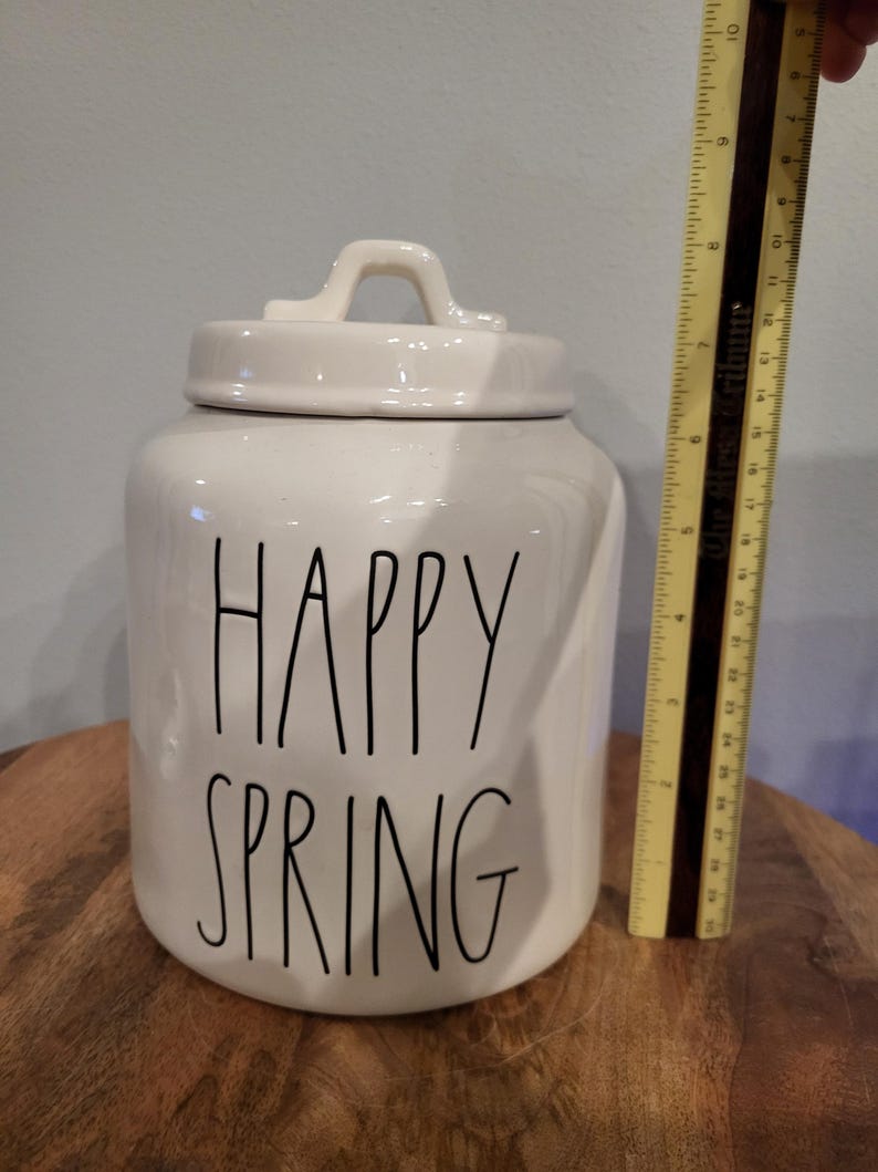 Rae Dunn Happy Spring Canister LL Cookie Jar White W/black Writing - Etsy
