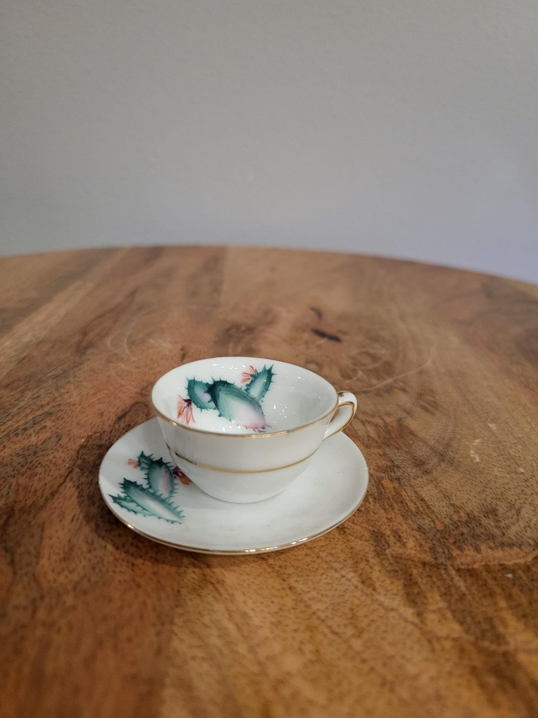 Vintage Mini Occupied Japan Cup and Saucer Cactus Design Hand Painted ...