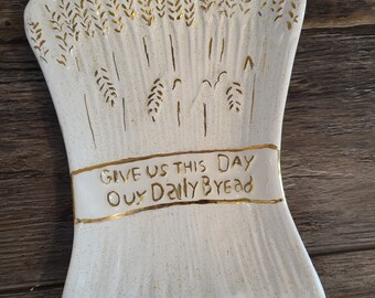 DAILY BREAD PLATE Vintage Decorative Wood Plate Hand Painted Folk Art ...