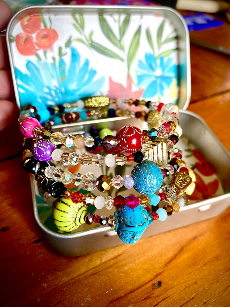 Treasure Tin for Her - BOHO FLORAL Hinge-top Tin With Wire Wrap Beaded ...