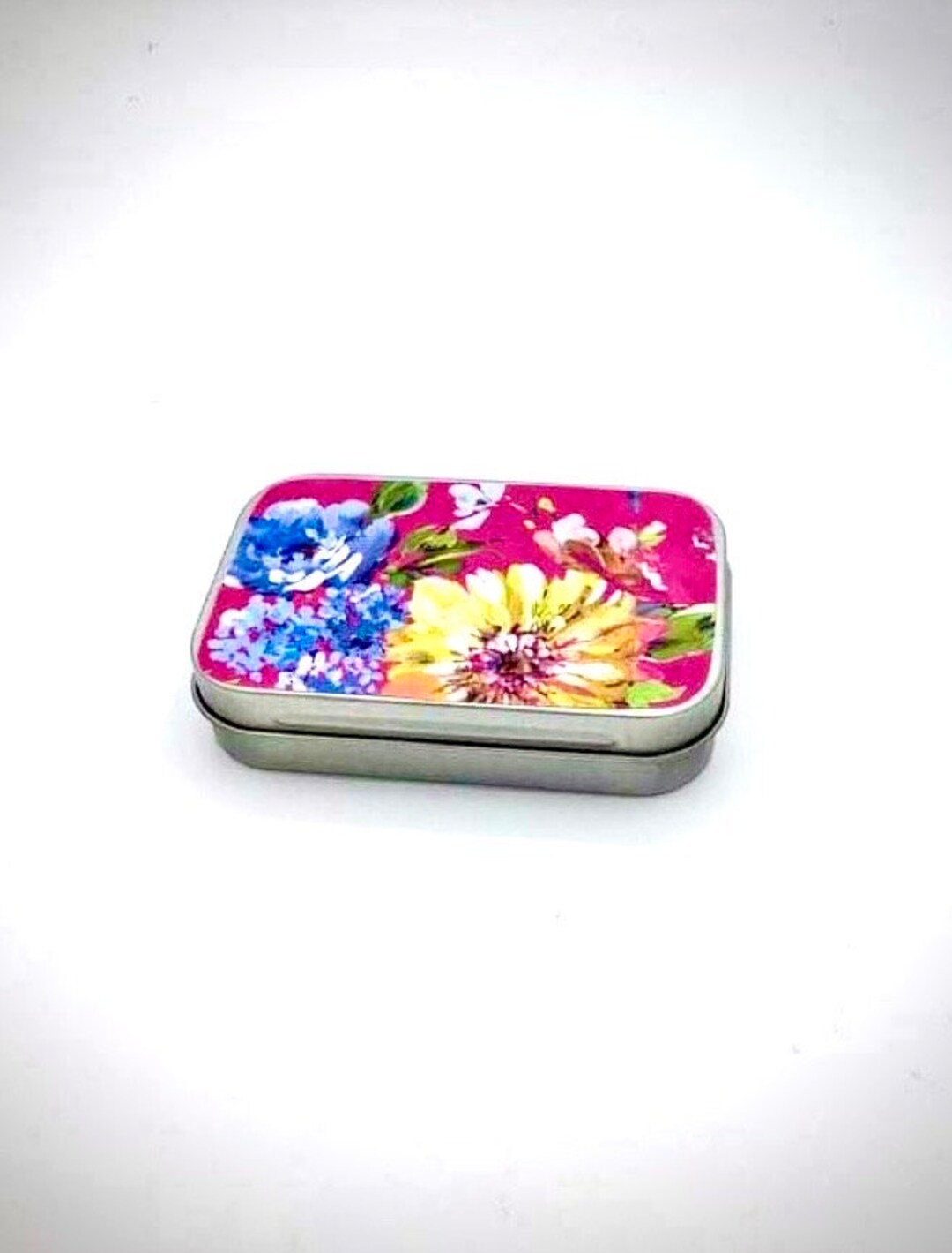 Pink Floral/flamingo Tin, Hinged Tin, Small Metal Tin, Tiny Tin ...