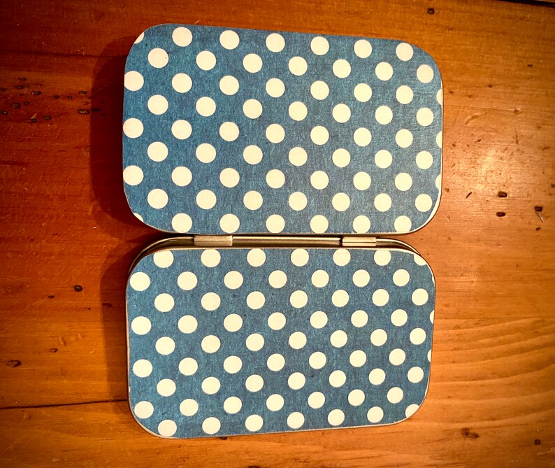 Pink Piggy/blue Polka Dot Tin, Hinged Tin, Small Metal Tin, Notions Tin ...
