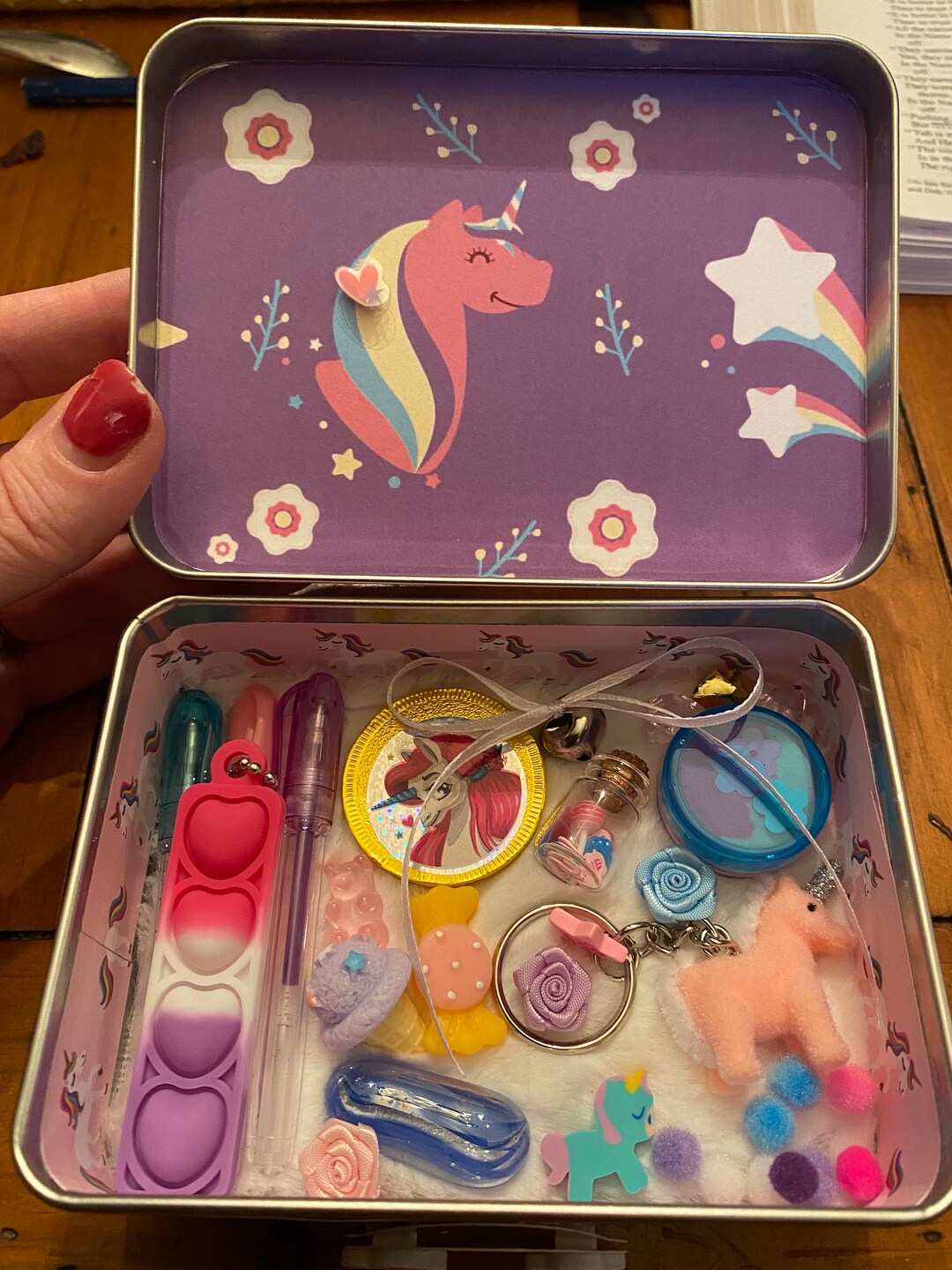 Custom Large Sized Unicorn Treasure Tin Stuffed With Unicorn Themed ...