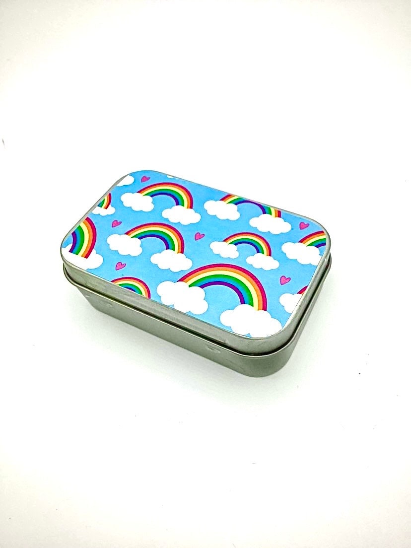 Rainbow/heart Tin, Hinged Tin, Small Metal Tin, Tiny Tin, Decorative ...