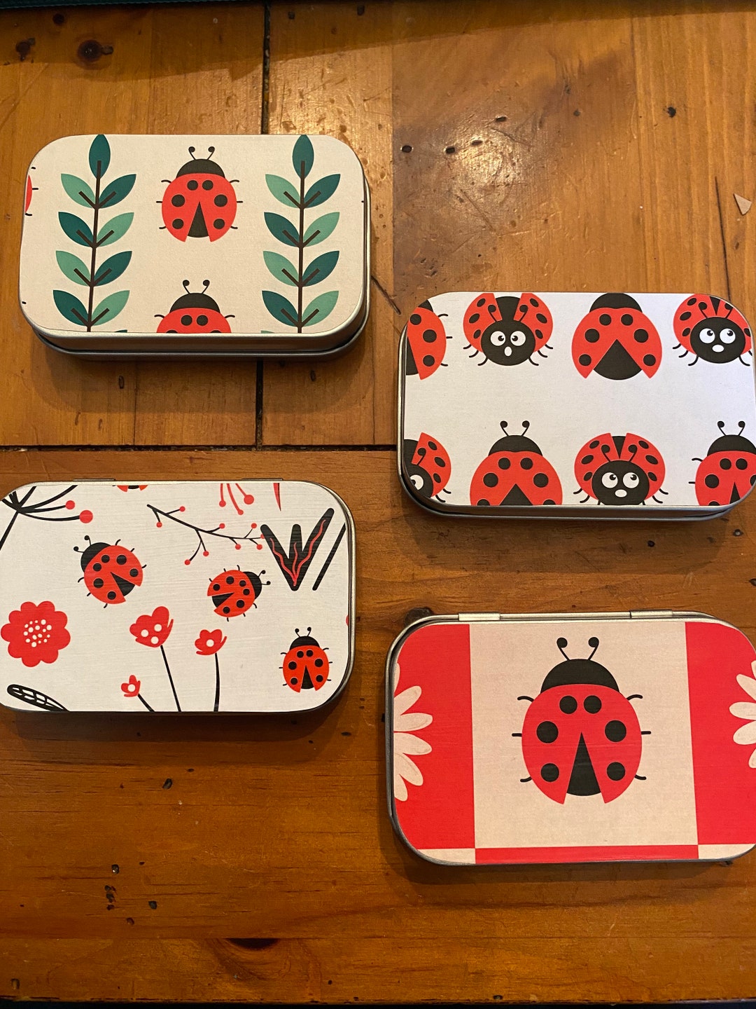 Set of 4 Ladybug Tins, Hinged Tin, Small Metal Tin, Tiny Tin ...