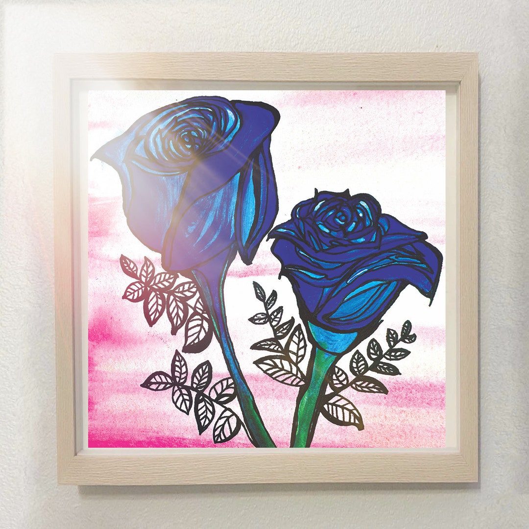 Victorian Blue Rose Art Print- Watercolor & Ink - Digital Download ...