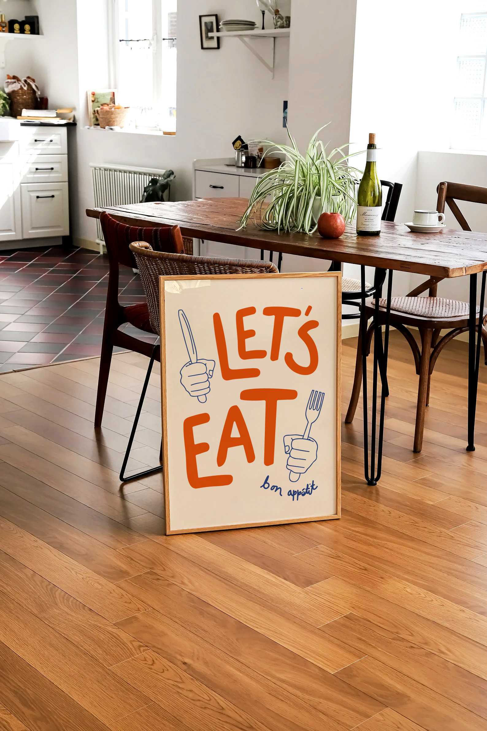 Let's Eat Print, Kitchen Wall Art, Abstract Print, Bon Appetit Print ...